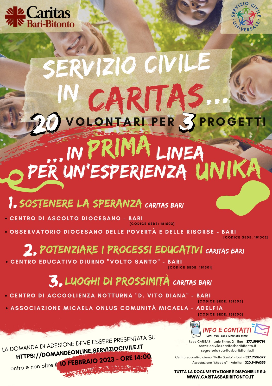 Al via il nuovo Bando volontari Servizio Civile Universale — Arcidiocesi Bari-Bitonto